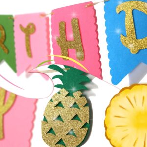 Hawaiian Party Decoration |Luau Party Supplies| Hawaiian Tropical Banner, Flamingo Garland for Pool Party Supplies,Tropical Party Decoration(set of 2),Birthday Banner for Beach Moana Party decorations