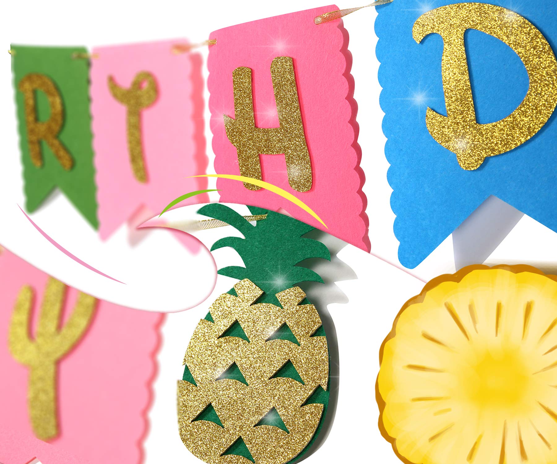 Hawaiian Party Decoration |Luau Party Supplies| Hawaiian Tropical Banner, Flamingo Garland for Pool Party Supplies,Tropical Party Decoration(set of 2),Birthday Banner for Beach Moana Party decorations