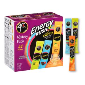 4c energy rush stix, variety 1 pack, 40 count, single serve water flavoring packets, sugar free with taurine, on the go bundle