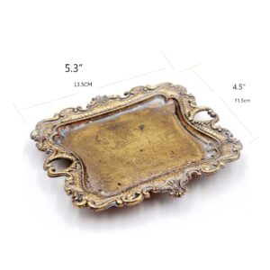 Funly mee Small Antique Trinket Dish Vintage Gold Jewelry Tray, Ring Holder