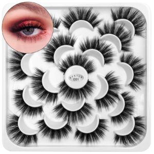 dysilk false eyelashes wispy lashes - mink lashes fluffy 10 pairs 6d faux lashes pack 18mm lashes wispy eye lashes pack long eyelashes natural look reusable fake eyelashes wispy fluffy cat eye soft