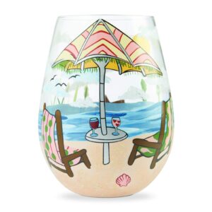 enesco designs by lolita beach please hand-painted artisan stemless wine glass, 1 count (pack of 1), multicolor, 20 ounces