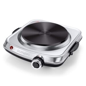 sunavo 1500w hot plates for cooking, electric single burner with handles, 6 power levels stainless steel hot plate for kitchen camping rv and more silver