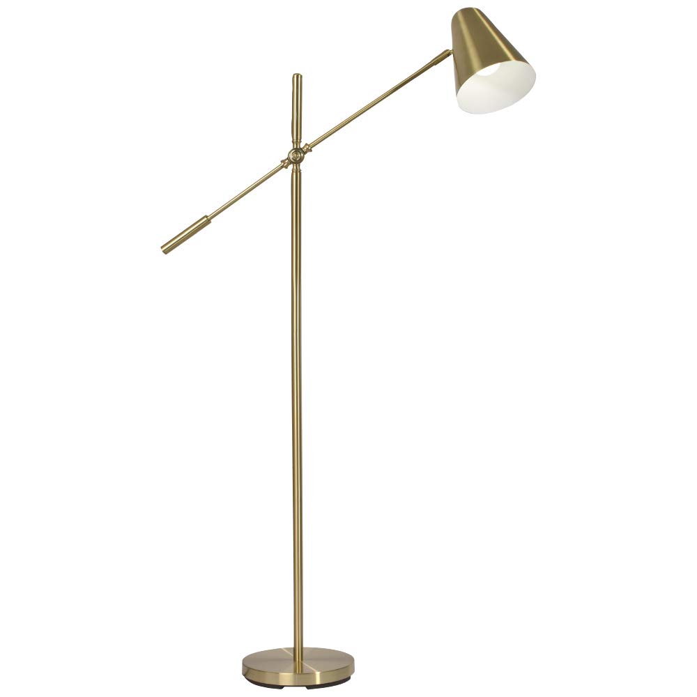 OttLite Archer Floor Lamp - Mid-Century Modern Design, Satin Brass Finish, LED, Adjustable Shade