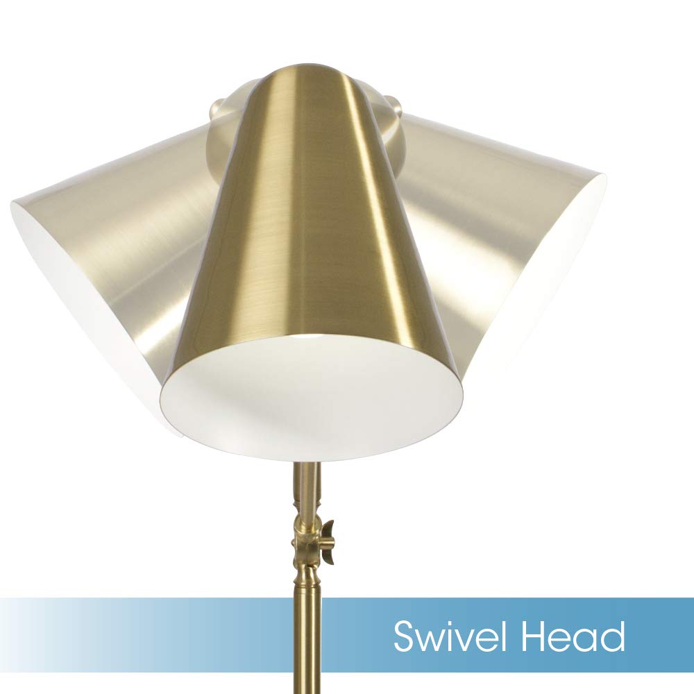 OttLite Archer Floor Lamp - Mid-Century Modern Design, Satin Brass Finish, LED, Adjustable Shade