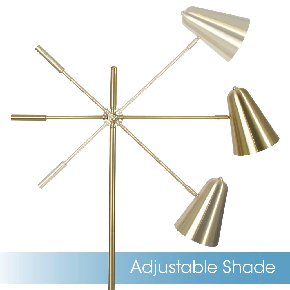 OttLite Archer Floor Lamp - Mid-Century Modern Design, Satin Brass Finish, LED, Adjustable Shade