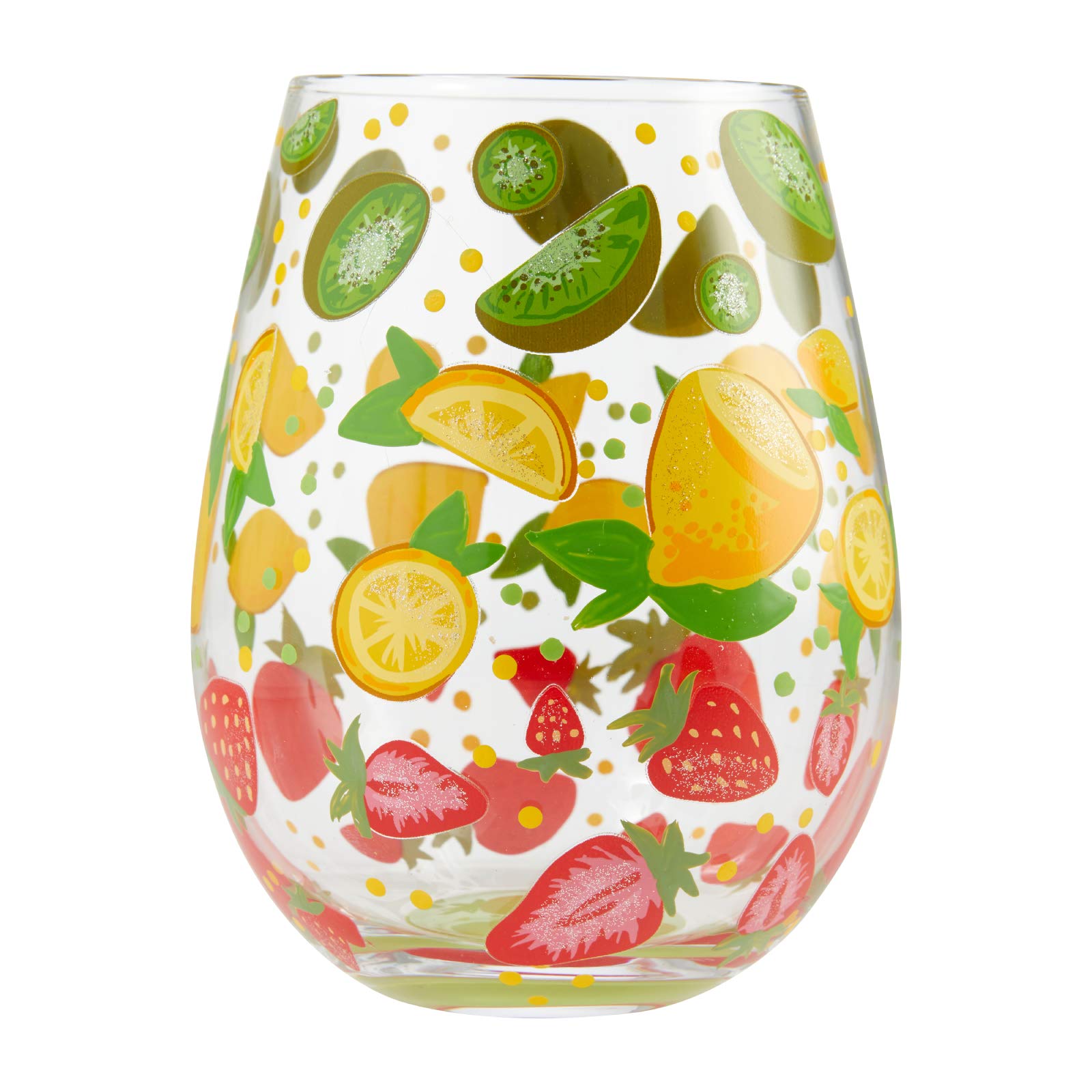 Enesco Designs by Lolita Tutti Fruiti Hand-Painted Artisan Stemless Wine Glass Set, 1 Count (Pack of 1), Multicolor