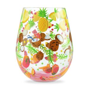 Enesco Designs by Lolita Tutti Fruiti Hand-Painted Artisan Stemless Wine Glass Set, 1 Count (Pack of 1), Multicolor