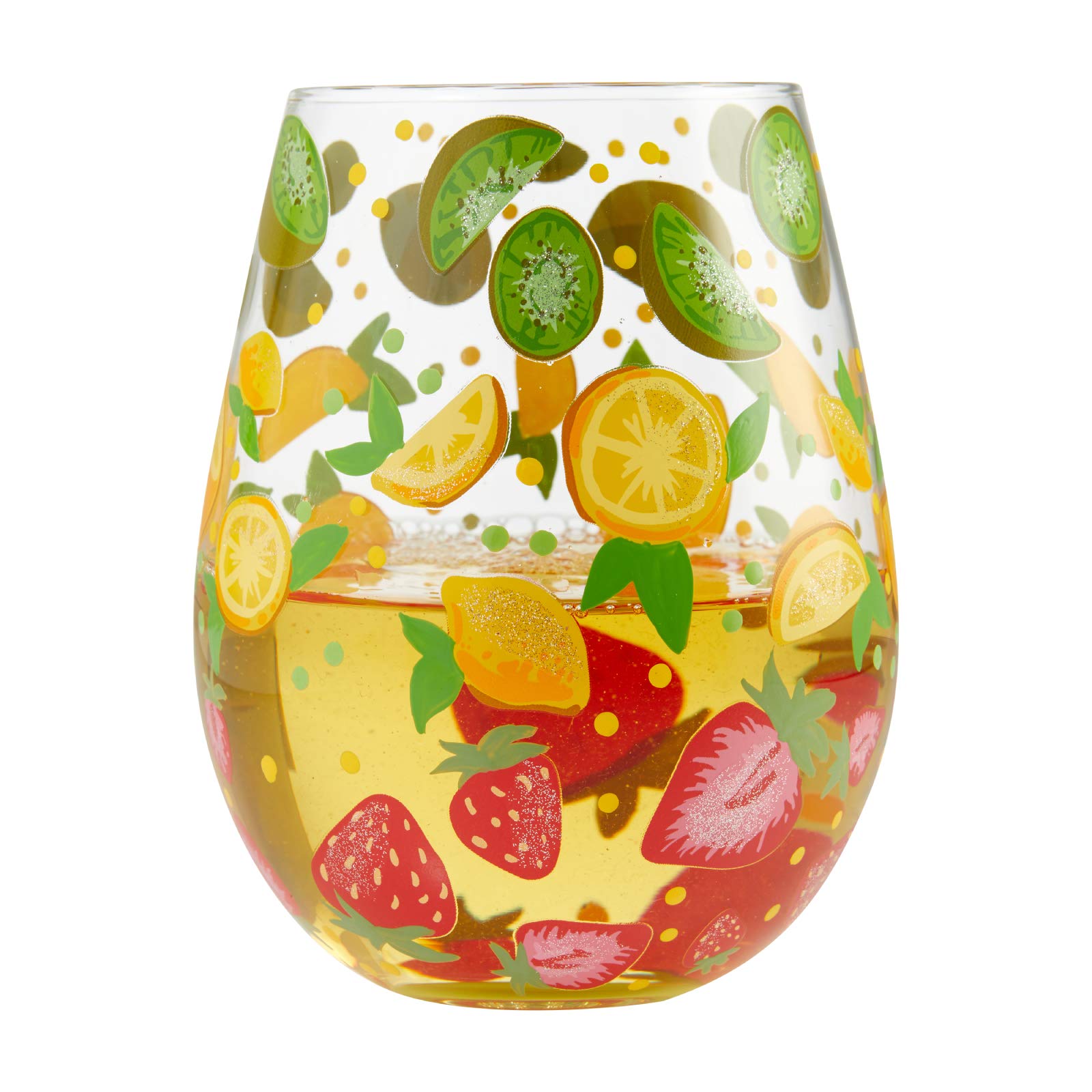 Enesco Designs by Lolita Tutti Fruiti Hand-Painted Artisan Stemless Wine Glass Set, 1 Count (Pack of 1), Multicolor