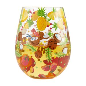 Enesco Designs by Lolita Tutti Fruiti Hand-Painted Artisan Stemless Wine Glass Set, 1 Count (Pack of 1), Multicolor