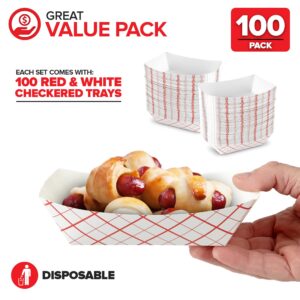 Small Paper Food Boats (100 Pack) 1 Lb Disposable Red & White Checkered Paper Food Trays, Eco Friendly Paper Food Trays, Serving Boats for Concession Food & Condiments, Paper Nacho Trays 4.25" x 2"