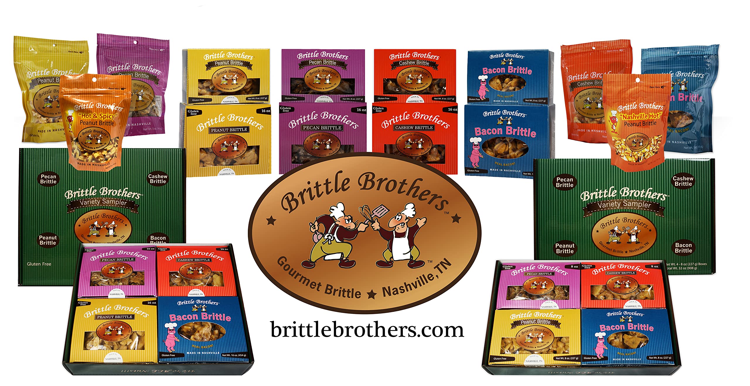 Brittle Brothers Peanut Brittle - 16 oz. Box : Voted #1-4x’s more Nuts - Gift Set Cashew Pecan Bacon Corporate Christmas Mother Father Chocolate