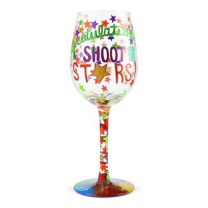 enesco designs by lolita shoot for the stars hand-painted artisan wine glass, 1 count (pack of 1), multicolor