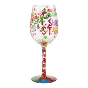 Enesco Designs by Lolita Shoot for The Stars Hand-Painted Artisan Wine Glass, 1 Count (Pack of 1), Multicolor