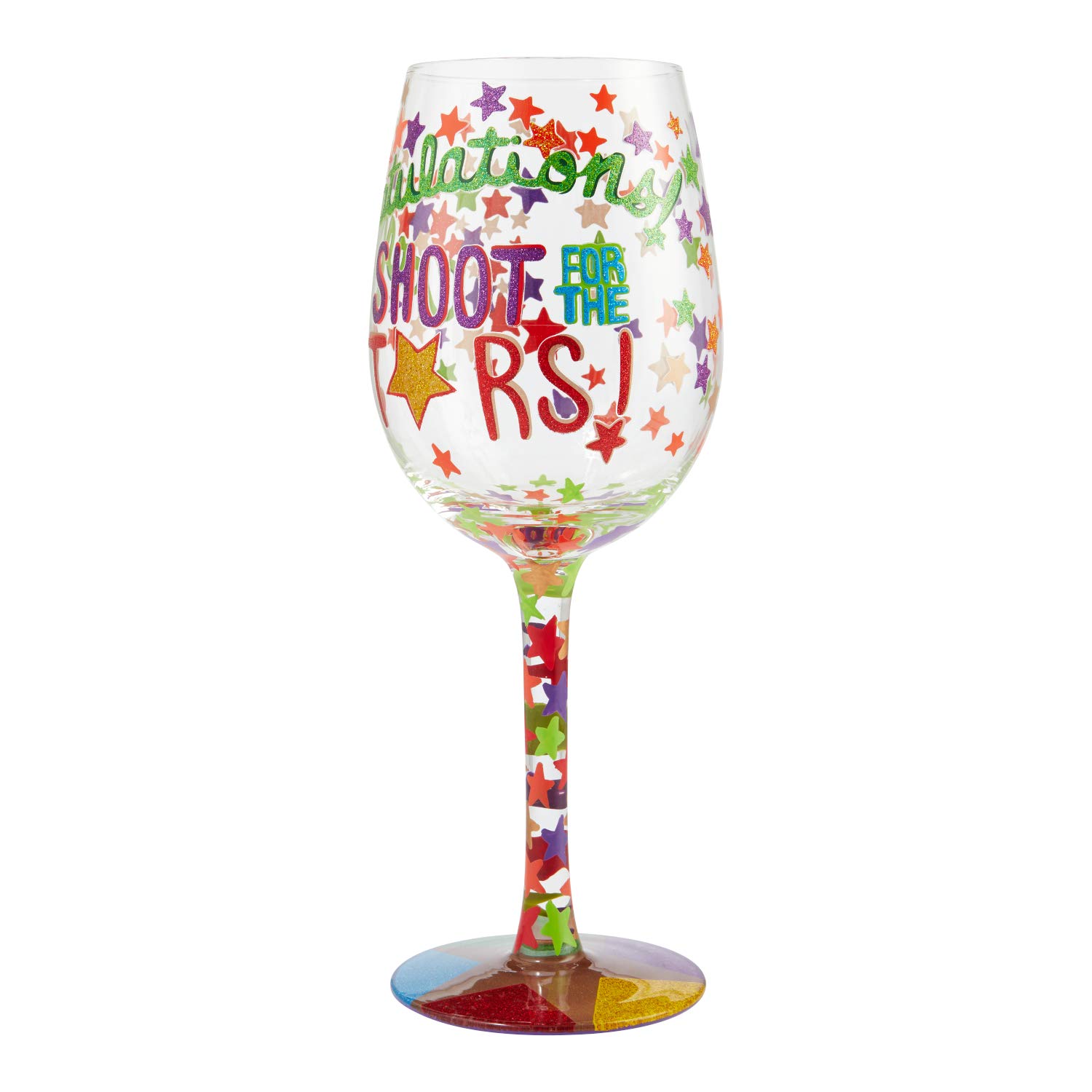 Enesco Designs by Lolita Shoot for The Stars Hand-Painted Artisan Wine Glass, 1 Count (Pack of 1), Multicolor