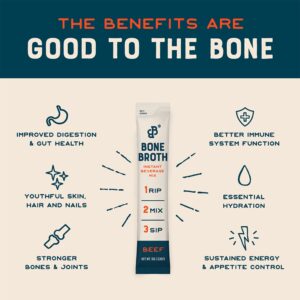 Bare Bones Bone Broth Instant Powdered Beverage Mix, Beef, Pack of 16, 15g Sticks, 10g Protein, Keto & Paleo Friendly