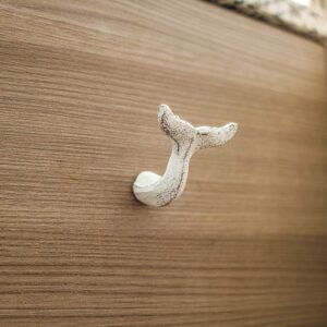 Zeckos Set of 12 Distressed White Cast Iron Whale Tail Drawer Pulls Decorative Bathroom Cabinet Knobs Coastal Kitchen Handle Decor Accessories - 2.25 Inches Long