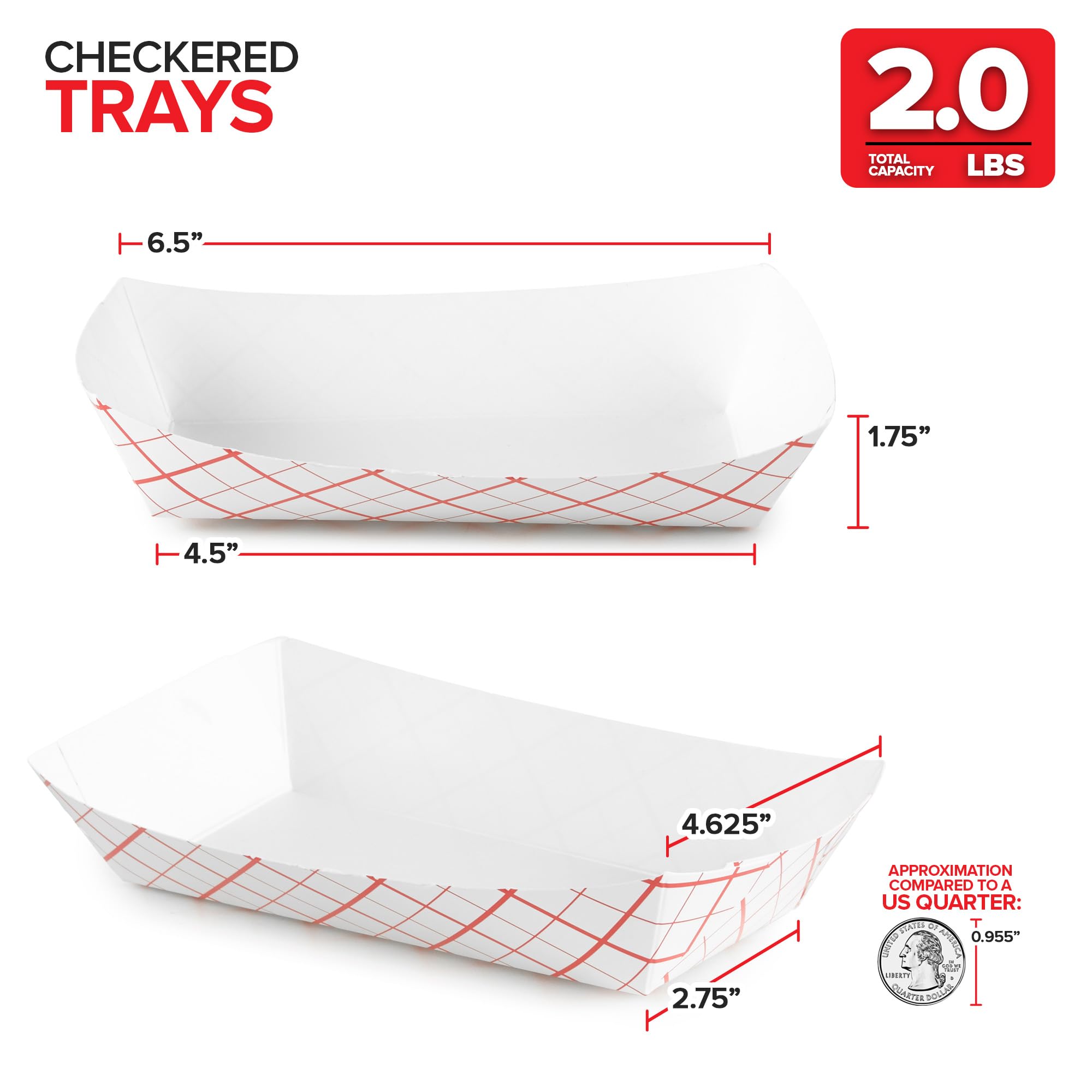 Medium Paper Food Boats (100 Pack) 2 Lb Disposable Red & White Checkered Paper Food Trays, Eco Friendly Paper Food Trays, Serving Boats for Concession Food & Condiments, Paper Nacho Trays 4.5" x 2.75"