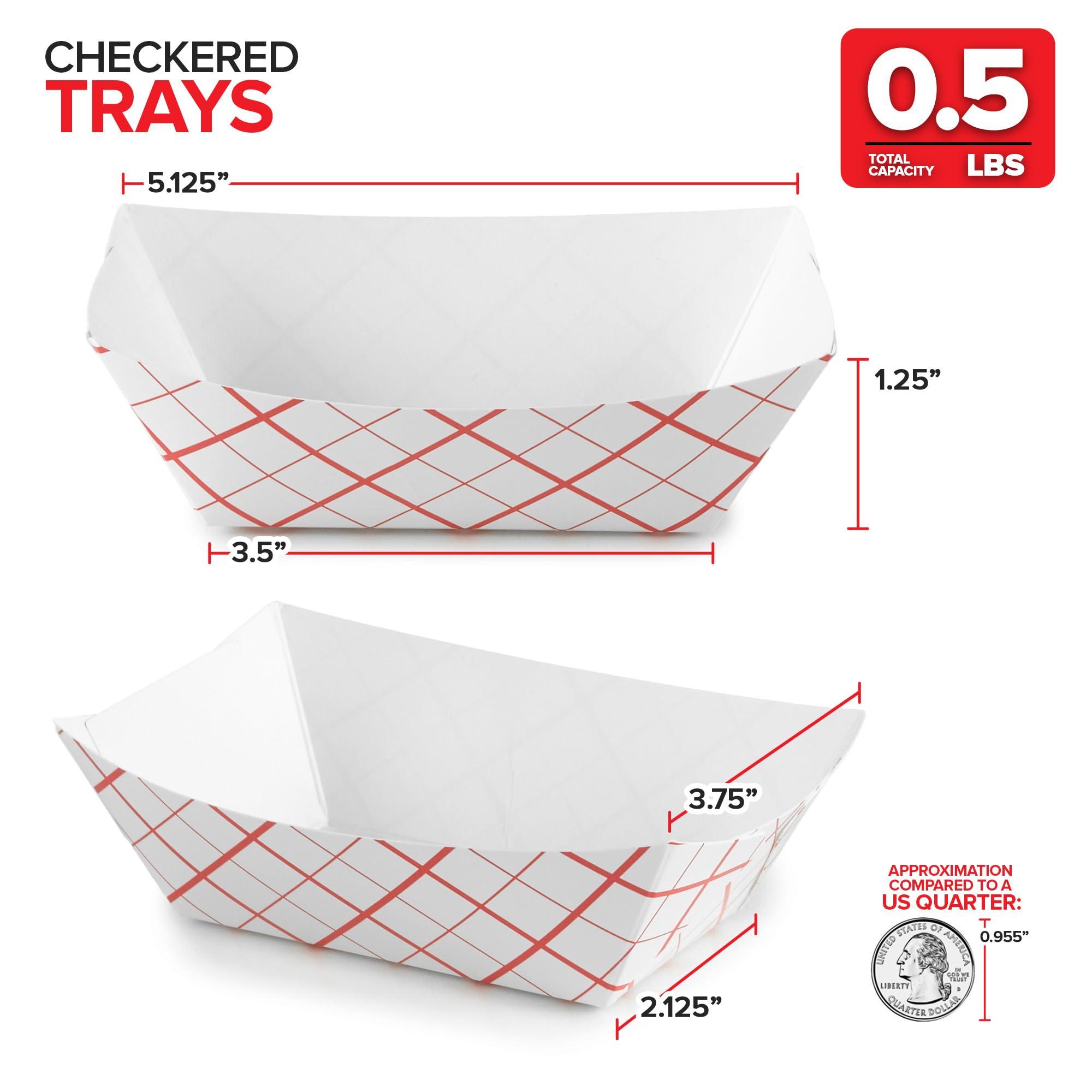 Extra Small Paper Food Boats (250 Pack) .5 Lb Disposable Red & White Checkered Paper Food Trays, Eco Friendly Paper Food Trays, Serving Boats for Concession Food & Condiments, Kid Size 3.75" x 2"