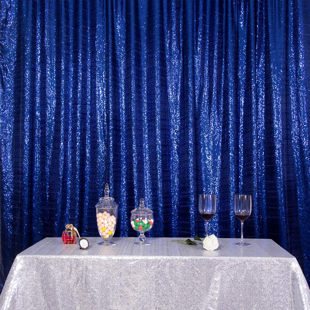 SquarePie Sequin Backdrop Non-Transparent Background Sparkly Curtain for Wedding Party 4FT x 7FT Navy Blue