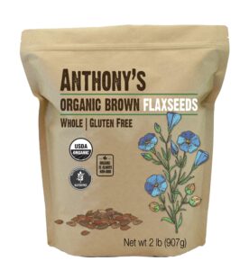 anthony's organic brown whole flaxseed, 2 lb, batch tested and gluten free, raw, non gmo, sproutable, keto friendly