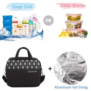 Lekebaby Breast Milk Cooler Bag with Contoured Ice Pack Fits 6 Baby Bottles Tote Bag for Daycare Travel Nursing Mothers Storage, Black