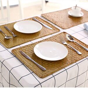 4 Pack Rectangular Woven Placemats, Natural Seagrass Place Mats, 17" x 12", Rattan Wicker Table Mats for Dining Table