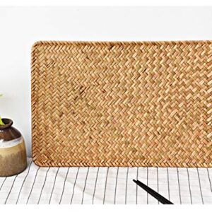 4 Pack Rectangular Woven Placemats, Natural Seagrass Place Mats, 17" x 12", Rattan Wicker Table Mats for Dining Table