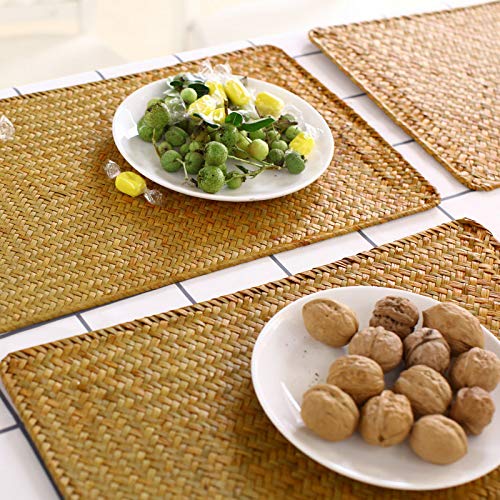 4 Pack Rectangular Woven Placemats, Natural Seagrass Place Mats, 17" x 12", Rattan Wicker Table Mats for Dining Table