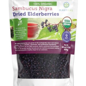 Certified USDA - 100% Organic Dried Elderberries - 1lb Bulk - Non-Irradiated, Non-Gmo, Whole Black Elderberry Immune Support For Making Elder Syrup, Gummies, Tea - Raw Vegan Sambucus 1 Pound