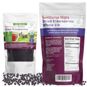 Certified USDA - 100% Organic Dried Elderberries - 1lb Bulk - Non-Irradiated, Non-Gmo, Whole Black Elderberry Immune Support For Making Elder Syrup, Gummies, Tea - Raw Vegan Sambucus 1 Pound