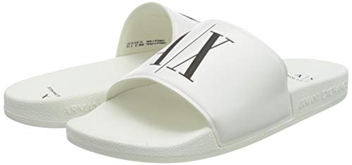 A|X Armani Exchange Men's Icon Project Logo Slip-on Slide Sandal Flip-Flop, Op.white, 7