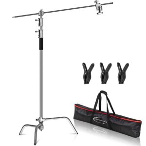 showmaven c stand with boom arm, heavy duty 10ft light stand for photography studio video reflector, monolight and backdrops