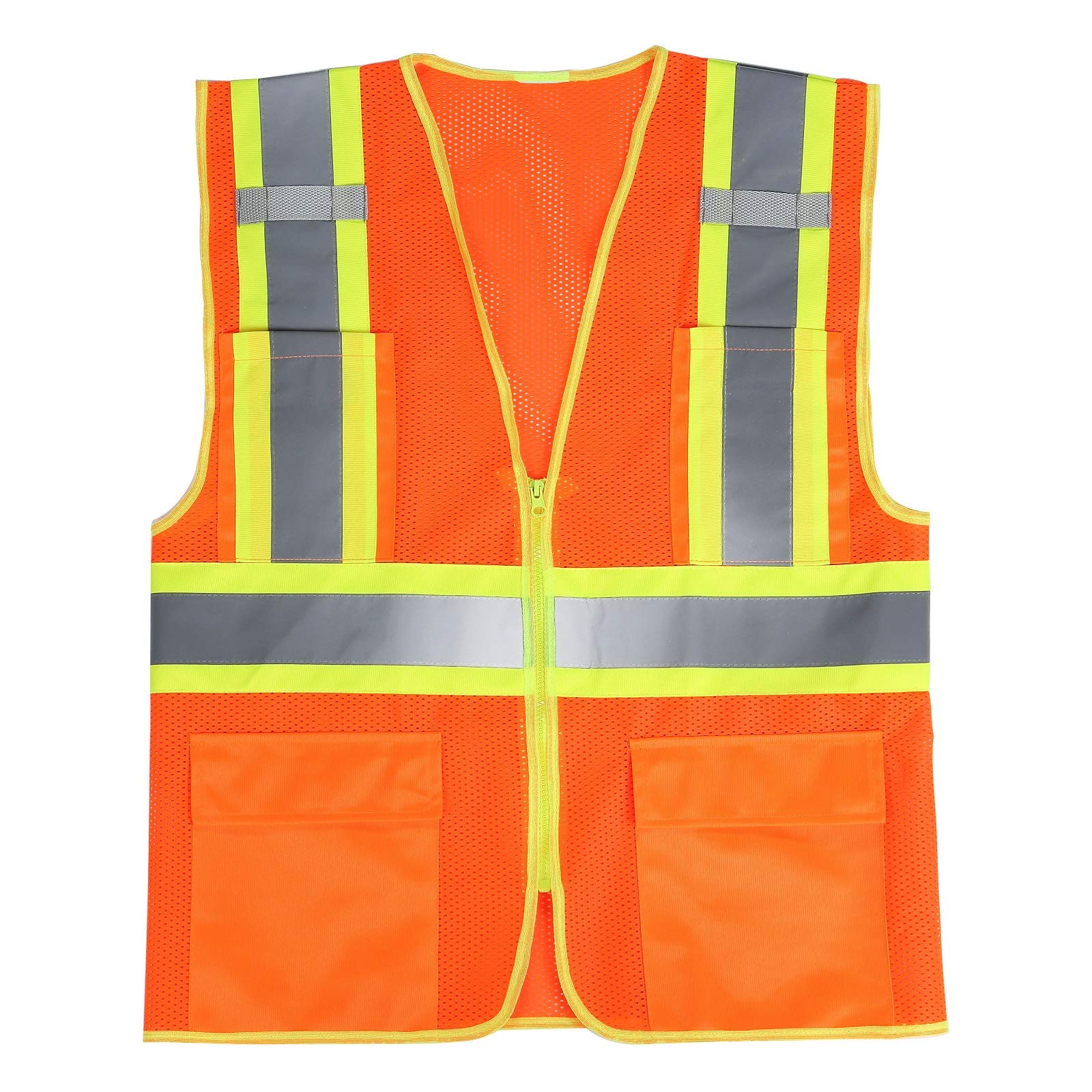 SULWZM High Visibility Reflective Safety Vest with Zipper and Pockets Orange,M