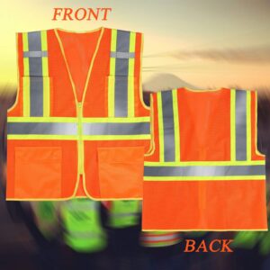 SULWZM High Visibility Reflective Safety Vest with Zipper and Pockets Orange,M