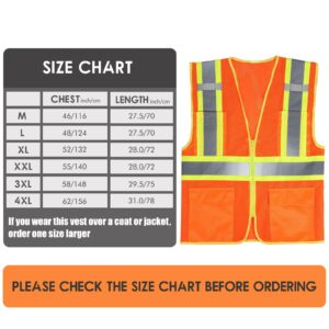 SULWZM High Visibility Reflective Safety Vest with Zipper and Pockets Orange,M