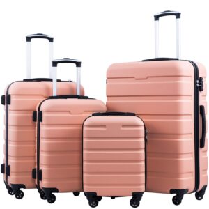 coolife luggage suitcase spinner hardshell lightweight tsa lock (family set-sakura pink, 4 piece set(16in20in24in28in))