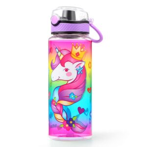 cute water bottle for school kids girls, bpa free tritan & leak proof & easy clean & carry handle, 23oz/ 680ml - unicorn