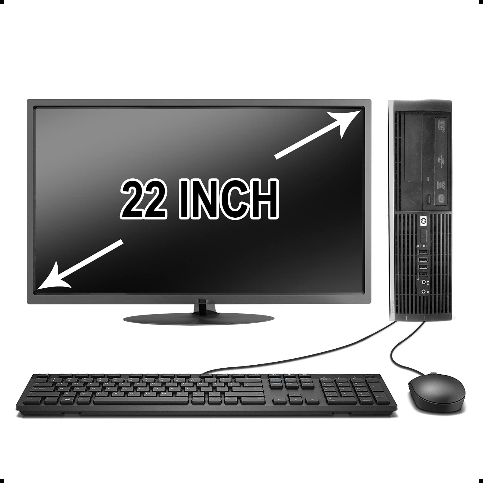 HP Elite Desktop Computer, Intel Core 2 Duo 2.9 GHz, 8 GB RAM, 500 GB HDD, Keyboard & Mouse, Wi-Fi, 22 in LCD Monitor (Brands Vary), DVD, Windows 10, (Renewed)