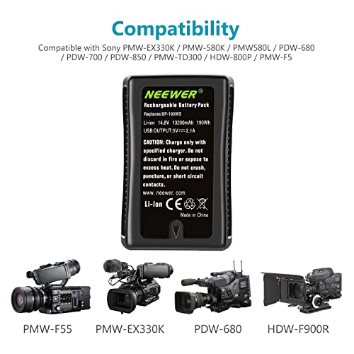 Neewer V Mount/V Lock Battery - 190Wh 14.8V 13200mAh Rechargeable Li-ion Battery for Broadcast Video Camcorder, Compatible with Sony HDCAM, XDCAM, Digital Cinema Cameras and Other Camcorders