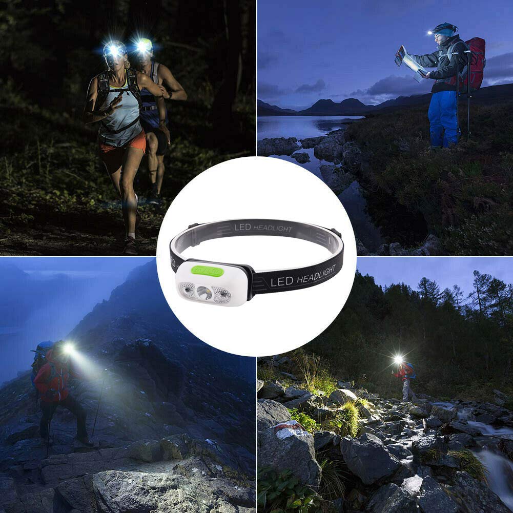 Hoxida Rechargeable LED Headlamp - 500 Lumen Super Bright, 1.48 Ounce Lightweight, IPX7 Waterproof, Long Lasting, USB Rechargeable, 60 Degree Adjustable Beam, Sensor Modes, Hand-Free, Green