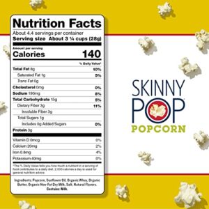 SkinnyPop Butter Popcorn, Gluten Free, Non-GMO, Healthy Popcorn Snacks, Skinny Pop, 4.4oz Grocery Size Bag