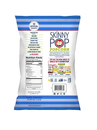 SkinnyPop Butter Popcorn, Gluten Free, Non-GMO, Healthy Popcorn Snacks, Skinny Pop, 4.4oz Grocery Size Bag