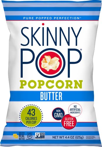 SkinnyPop Butter Popcorn, Gluten Free, Non-GMO, Healthy Popcorn Snacks, Skinny Pop, 4.4oz Grocery Size Bag