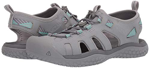 KEEN Womens SOLR High Performance Sport Closed-Toe Water Sandal Shoe, Light Gray/Ocean Wave , 10