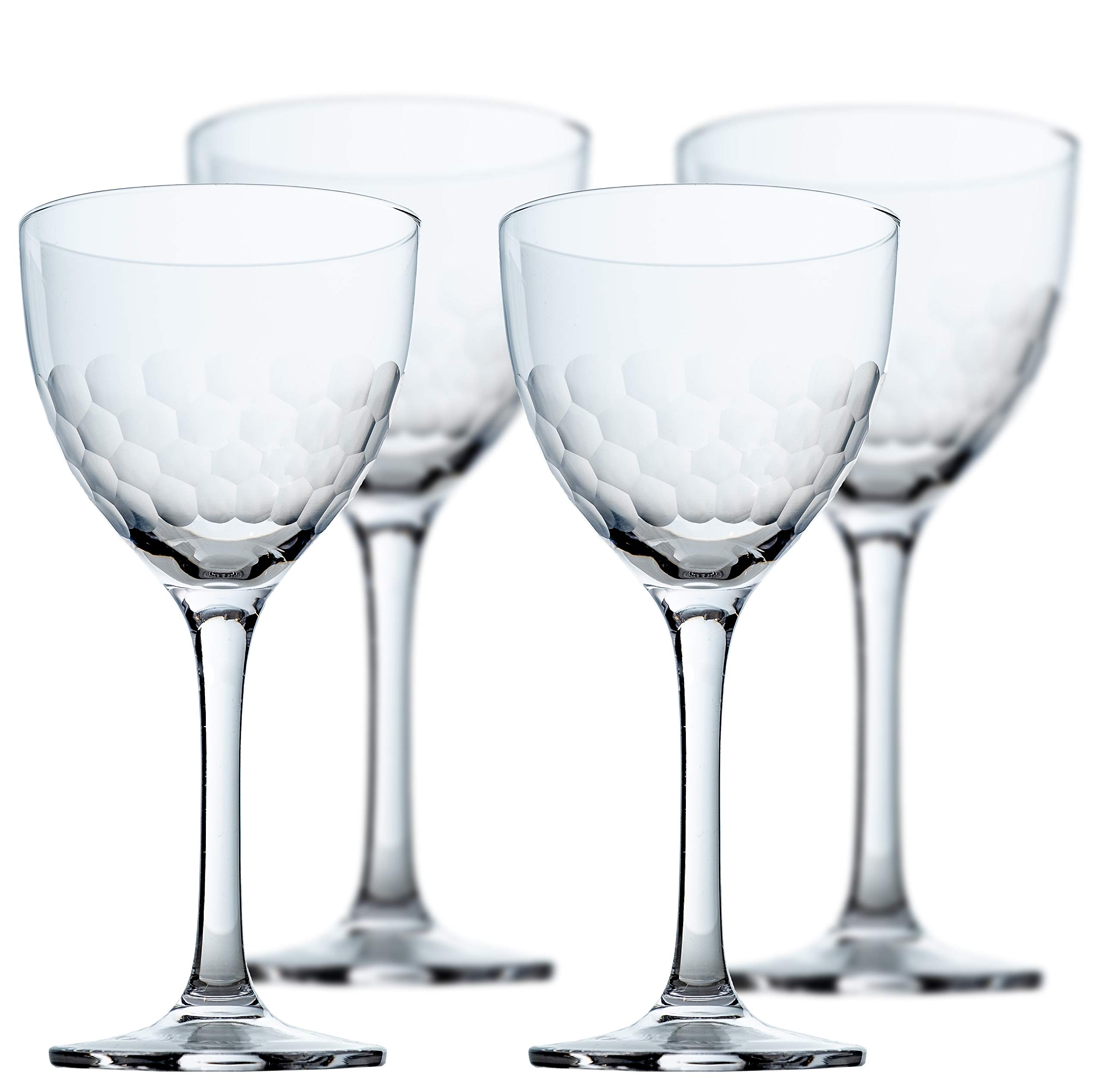 Amehla "Hive Glass Honeycomb Nick & Nora Cocktail Glasses, 5oz Coupe Martini, Manhattan, Bee's Knees Craft Cocktails Glass (Pack of 4)