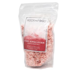 rock the food | pink himalayan salt bulk, 2.2 lb coarse grain | for table salt in grinders or spice jars | bath salt | gourmet pure crystal | 100% natural & kosher certified