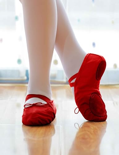 Daydance Red Kids Ballet Shoes Girls Split Sole Ballet Slippers Dance Flats