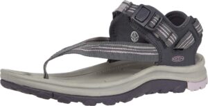 keen new women's terradora ii toe post sandal dark grey/dawn pink 7