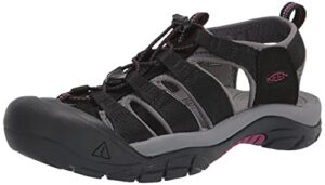 keen women's newport h2 closed toe water sandals, black/raspberry wine, 8.5